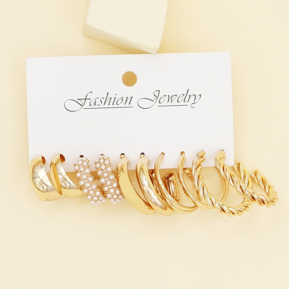 Gold Circle Pearl Earrings Set Lightweight Metal Jewelry for Daily and ...