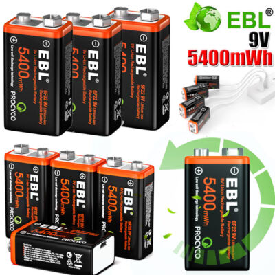 9V 9 Volt Li-ion USB Rechargeable Batteries 5400mWh Lithium Ion Battery ...