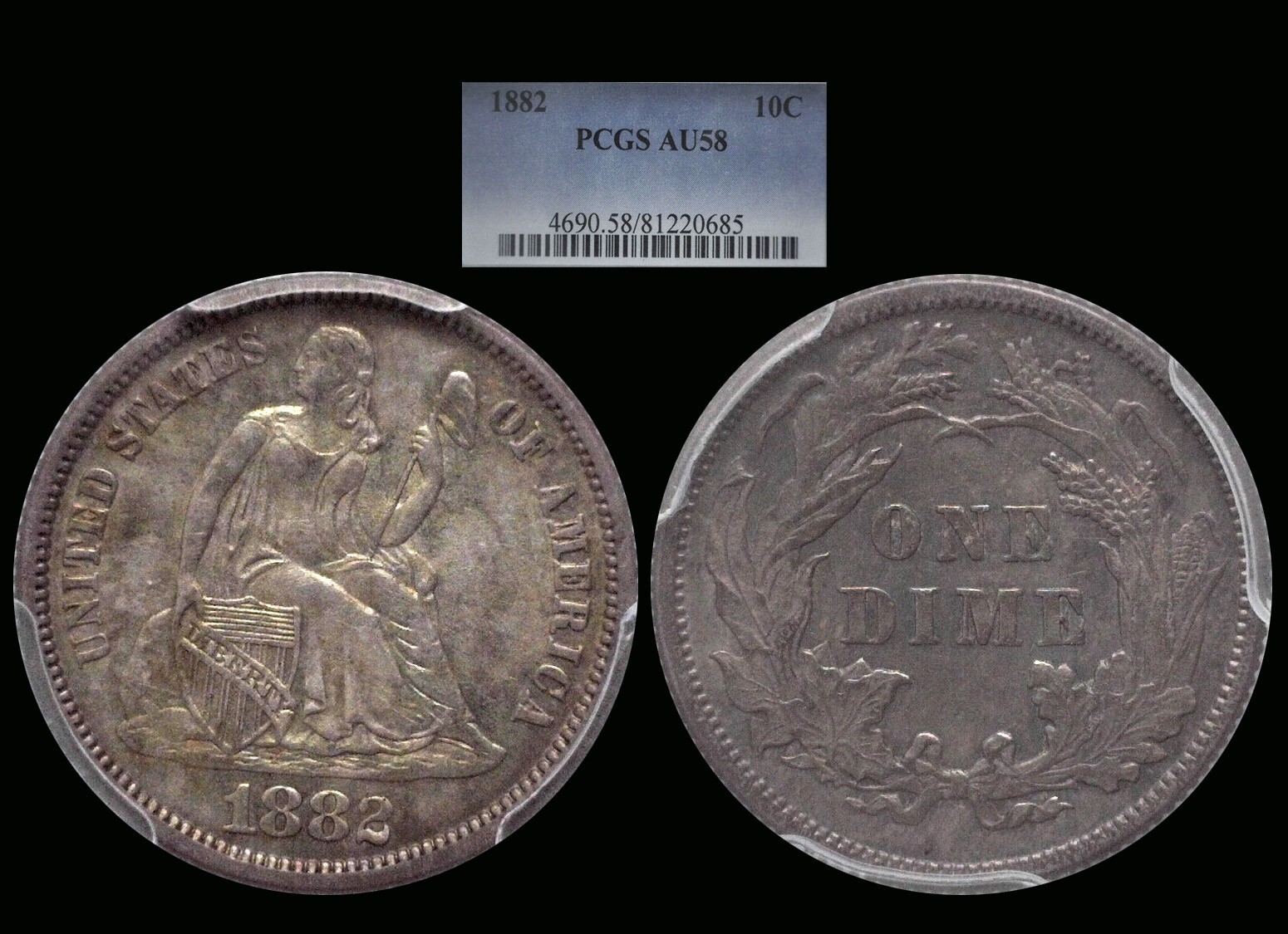 1882 Seated Dime Graded by PCGS PCGS58. Nice original!! Color!! | eBay