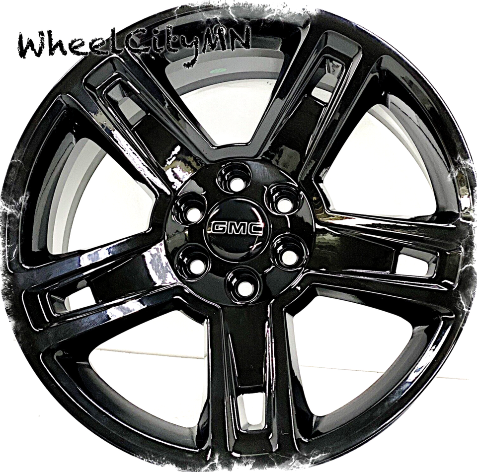 22" gloss black GMC Sierra 1500 Yukon Denali OE replica 5664 wheels 6x5 ...
