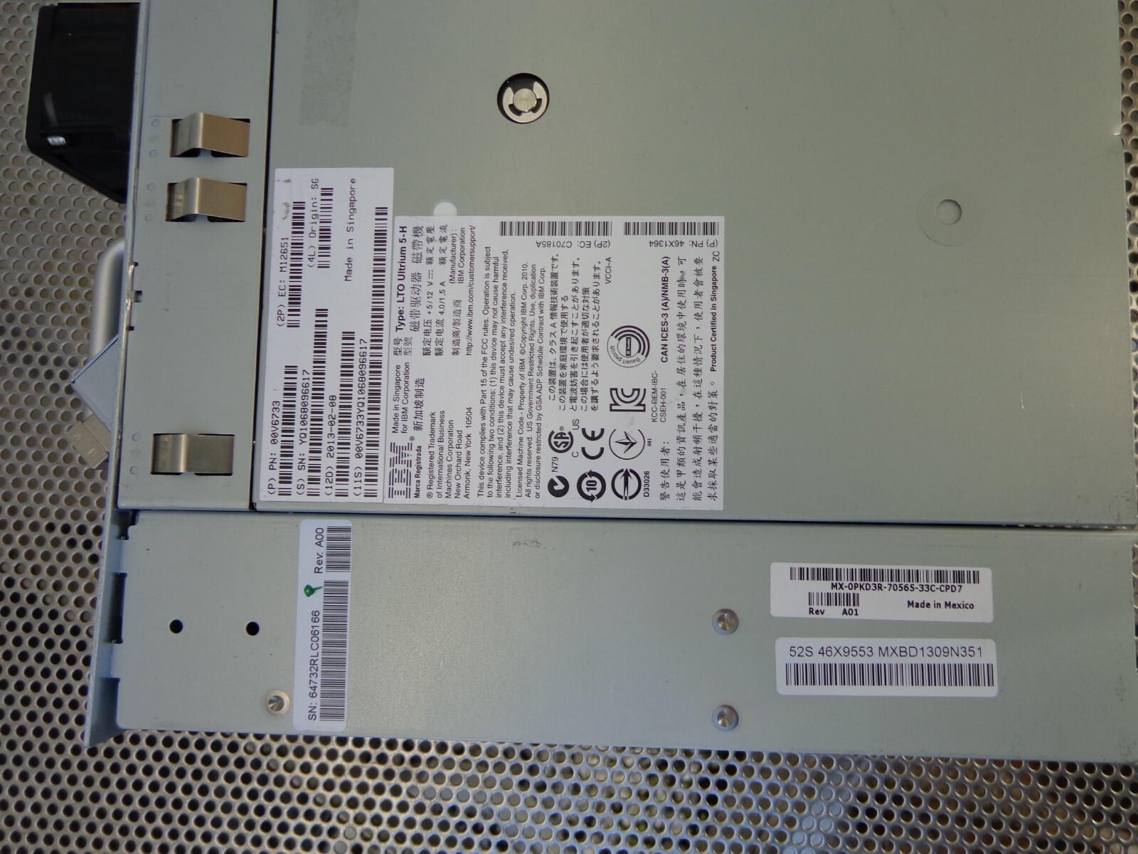 Dell IBM Ultrium 5-H LTO5 HH FC Tape Drive 00V6733 0PKD3R TL4000 TL2000 ...