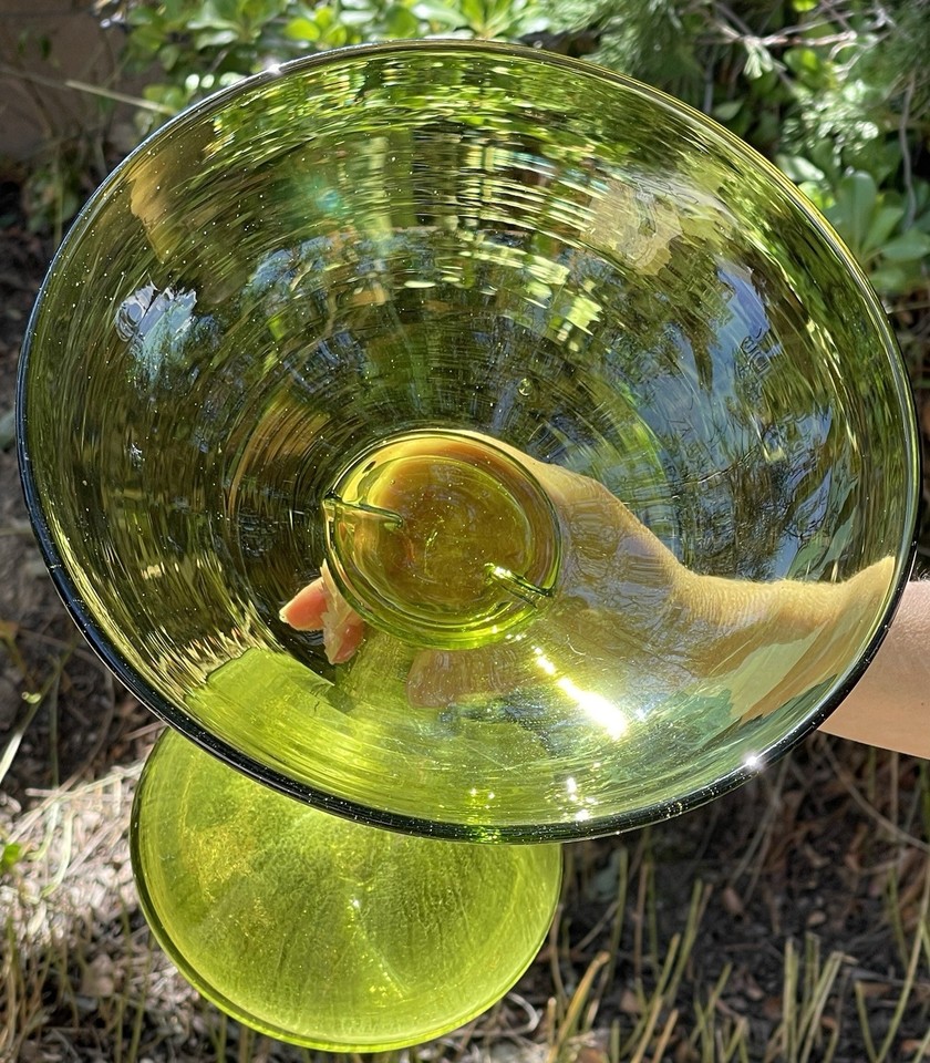 BLENKO vintage Chartreuse green 974 Hollow Stem compote footed bowl | eBay