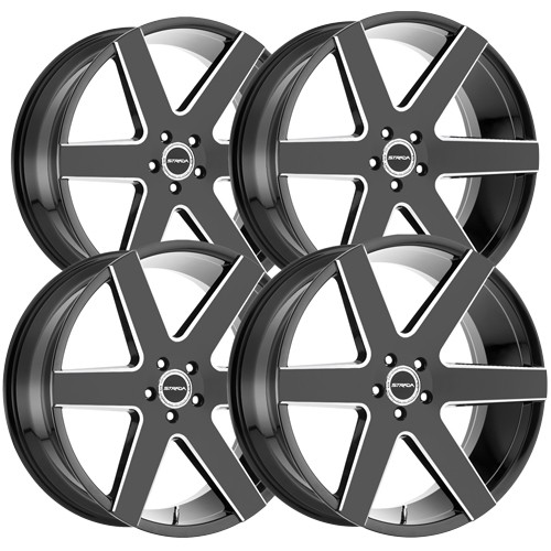 (Set of 4) Strada S60 Coda 26x10 6x5.5" +24mm Black/Milled Wheels Rims ...