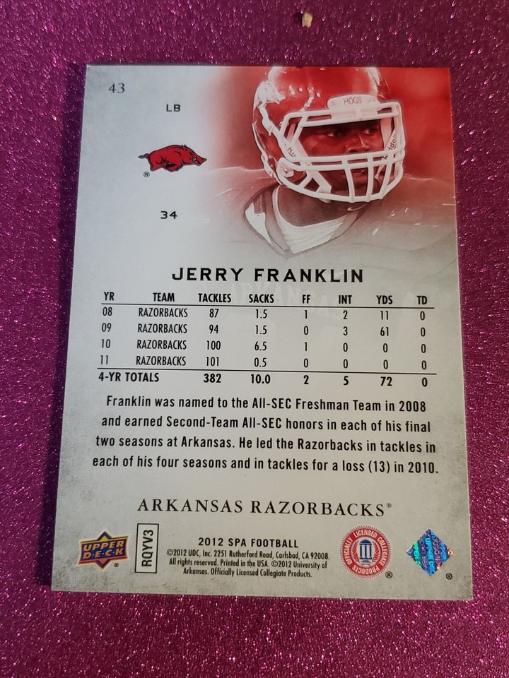 2012 SP Authentic Jerry Franklin #43 Rookie RC Arkansas | eBay