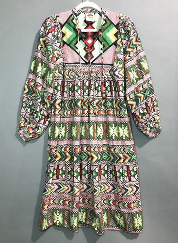 FARM RIO Anthropologie Aztec Amulet Print Pullover Midi Dress L Tassels ...