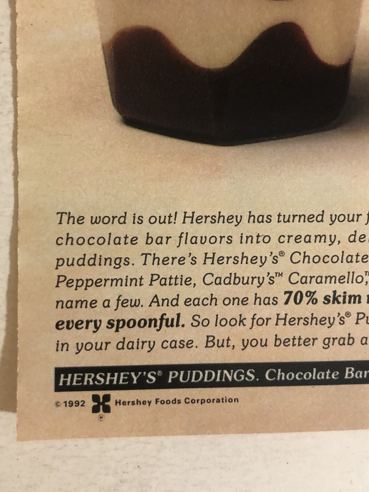 1992 Hershey Kisses Chocolate Pudding Vintage Print Ad pa31 | eBay
