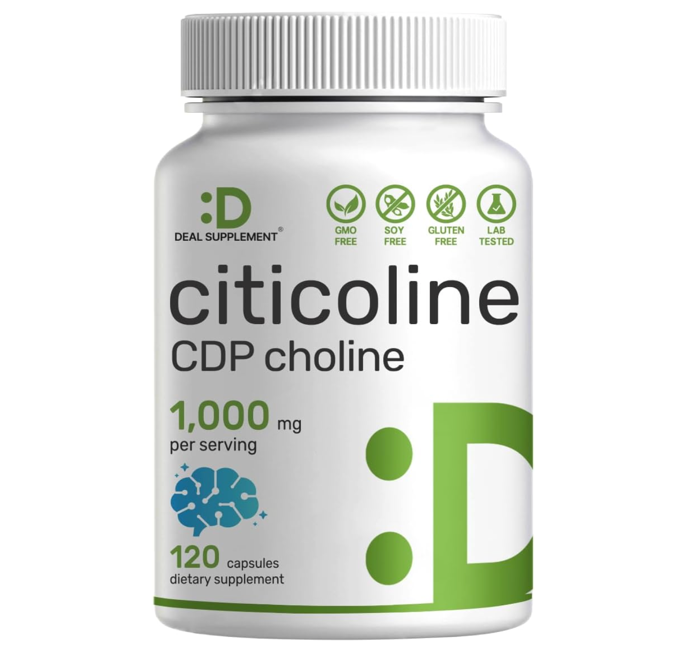 Citicoline CDP Choline 1000mg 120 Caps supports Brain Cognitive ...