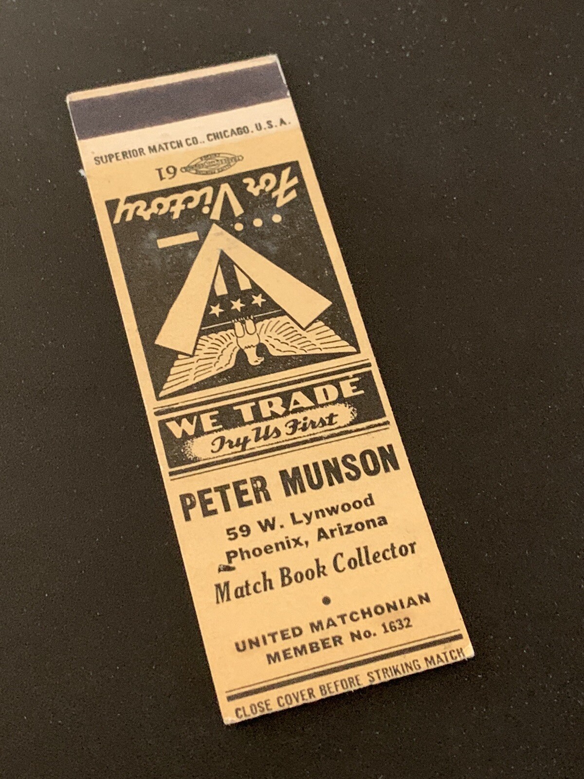 Vintage WWII Matchbook: “Peter Munson - V For Victory” World War 2 | eBay