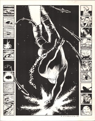 1989 PAUL CHADWICK vintage 9x12 art print "CONCRETE SWIMMING" DARK ...