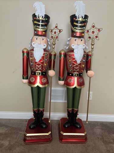 (2) 4- Ft LED Metalic Red and Green Nutcracker Indoor/Outdoor Holiday ...