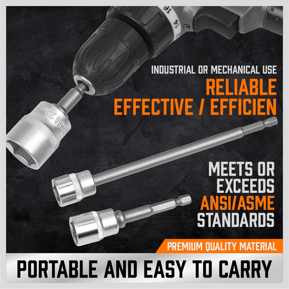 6pc Impact Drill Bit Socket Adapter Set Extension Bar 1/4" 3/8" 1/2 ...