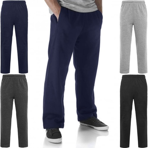 MEN'S FLEECE ELASTICATED WAIST JOGGING BOTTOMS OPEN CUFF CASUAL ...