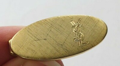 Vintage Yves Saint Laurent ~ Engraved YSL Logo Brushed Gold Tone Tie ...