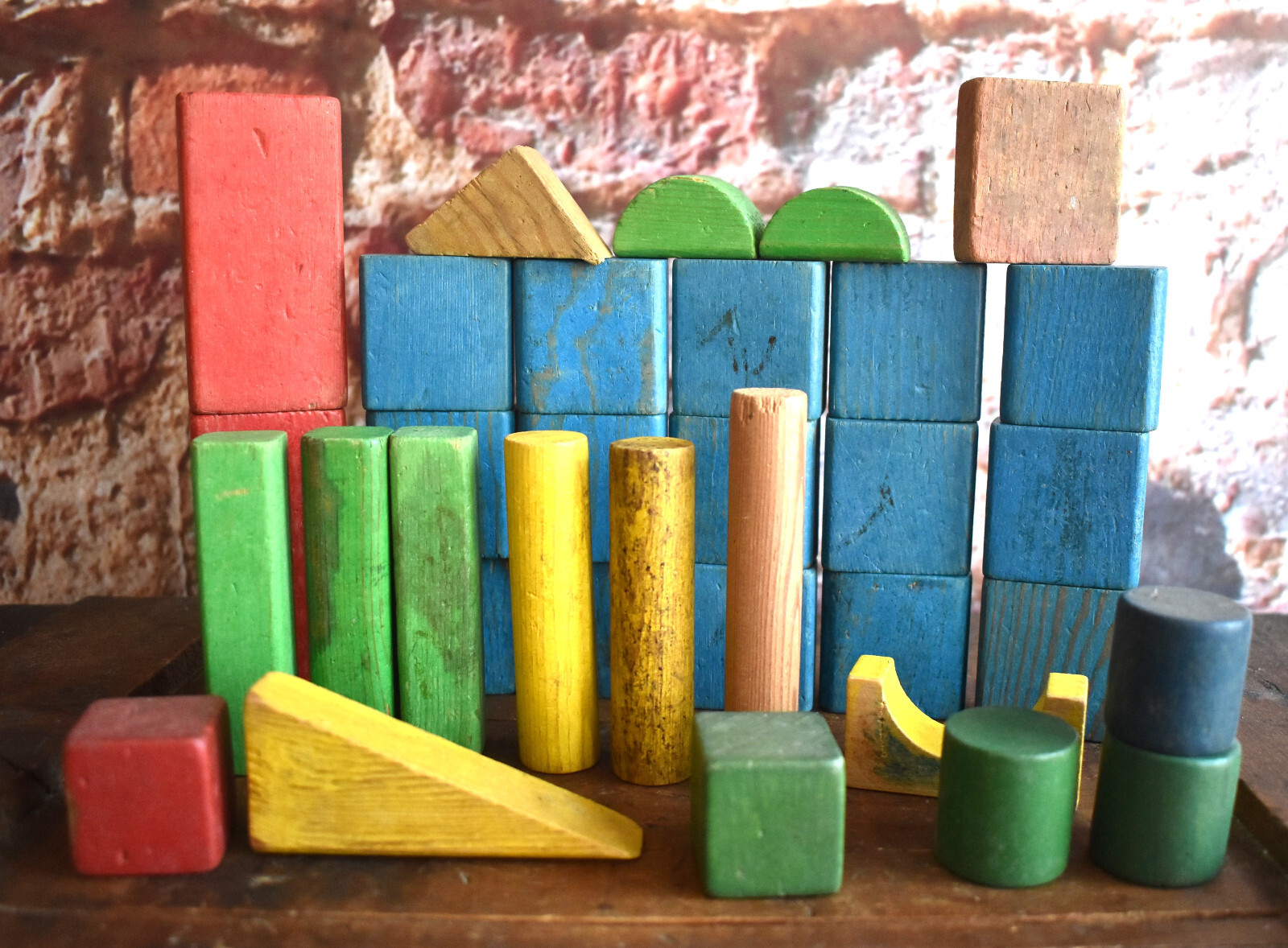 Vintage Lot of 34 1970s Playskool Colored Wood Building Blocks | eBay