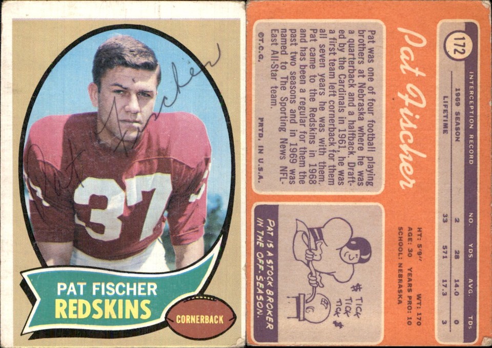Pat Fischer Signed 1970 Topps #172 Card Washington Redskins Auto AU | eBay