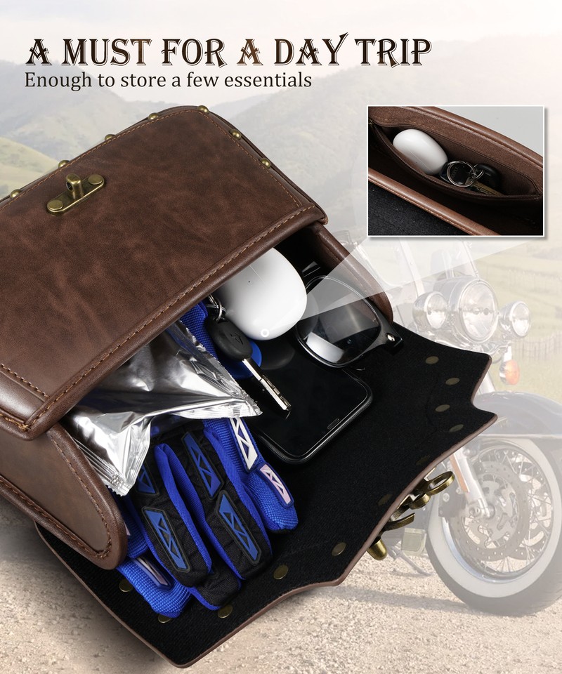 Windshield Bag PU Leather Pouch Front Storage Bag For Harley Road King ...