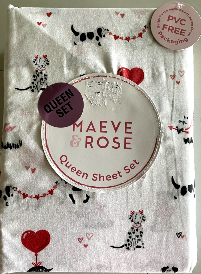 Maeve & Rose Queen Sheet Set 4pc Puppy Dogs Love Hearts Valentine ...