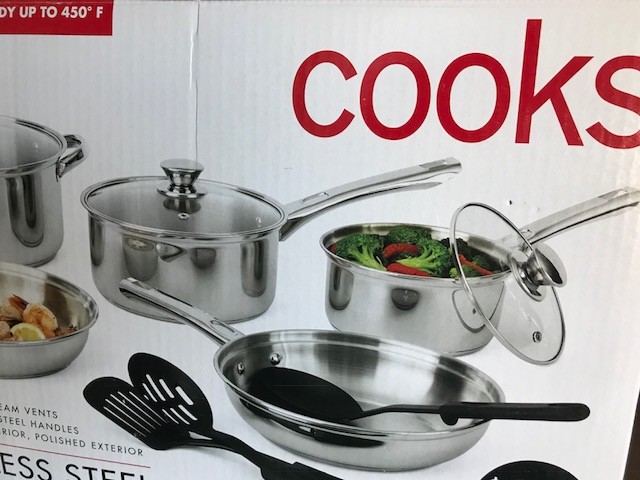 Cooks Stainless Steel 12-Pc. Cookware Set - Glass Lids w/ Steam Vents ...