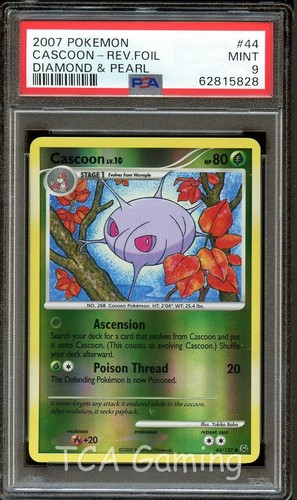 PSA 9 MINT Cascoon 44/127 REVERSE HOLO Diamond & Pearl Pokemon Card 828 ...