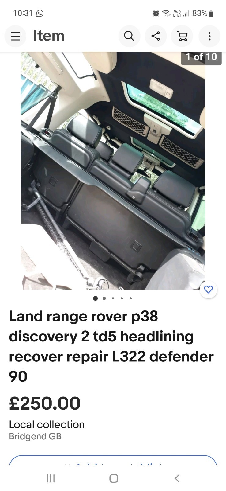 Land range rover p38 discovery 2 td5 headlining recover repair L322 ...