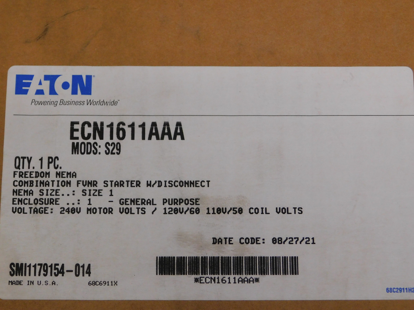 Eaton ECN1611AAA Combo Starter FVNR 120v Size 1 for sale online | eBay