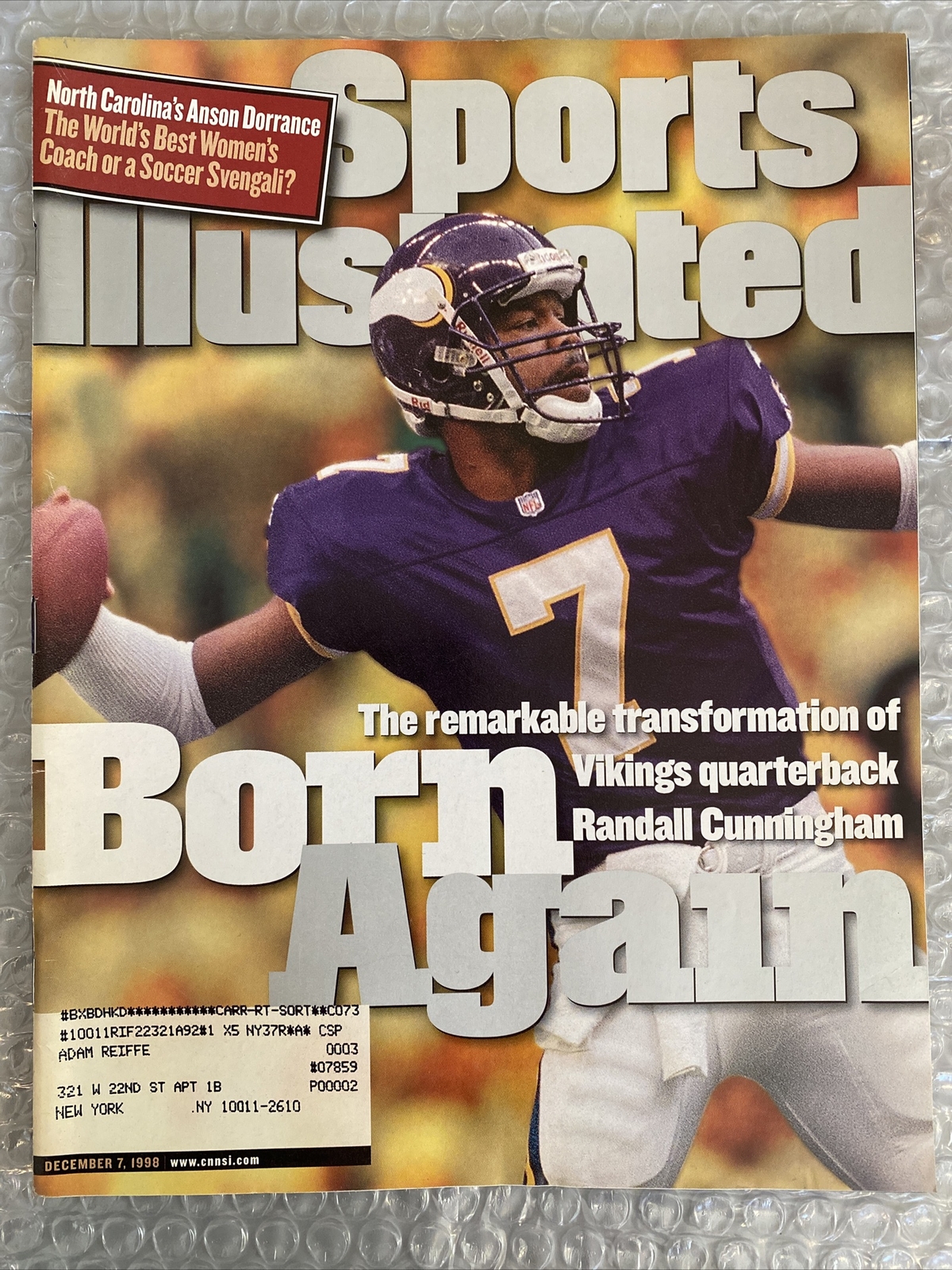 Sports Illustrated December 7, 1998 Randall Cunningham Anson Dorrance ...