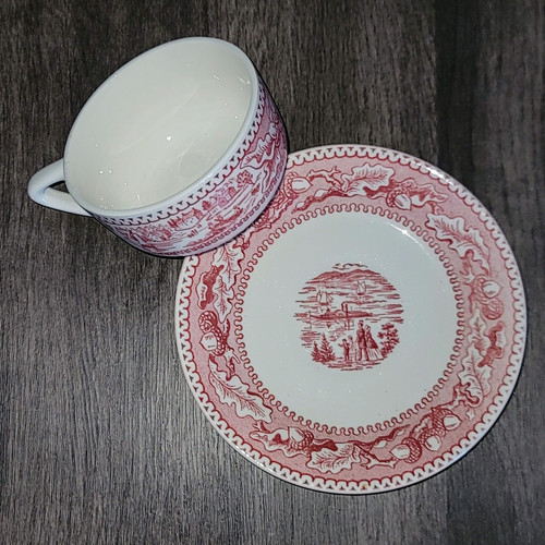 Set of 4 Royal China Memory Lane Pink Transferware Flat Cups & Saucers ...