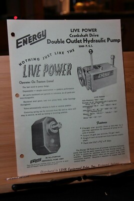 Brochure Sales Flyer ENERGY Live Power Double Outlet Hydraulic Pump ...