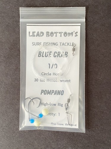 Pompano High Low Surf Pier Fishing Rig Blue Crab 30 Lbs Mono Line 1/0 ...