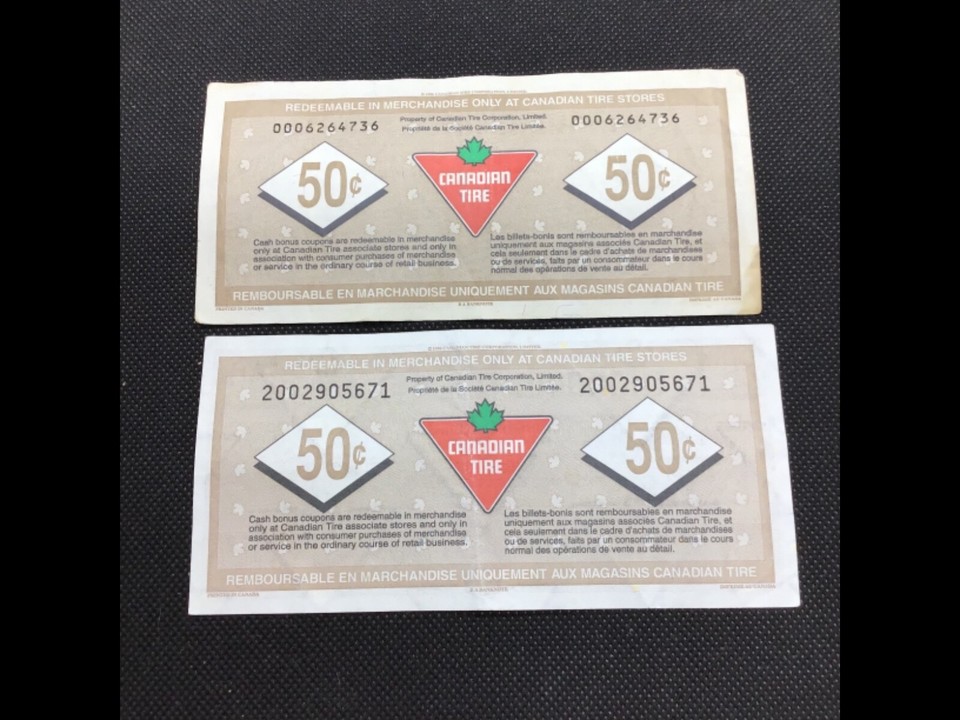 RARE 1996 CANADIAN TIRE MONEY .50 CENT w/LARGE SERIAL NUMBERS | eBay