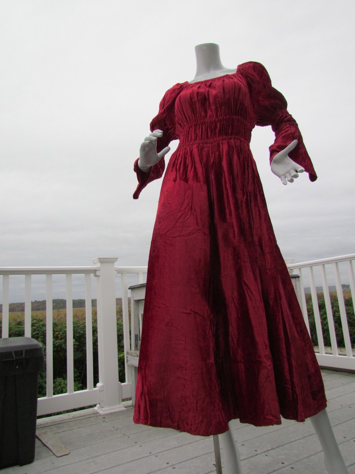 NEW L PYRAMID COLLECTION velvet peasant dress Renn wench medieval rust ...