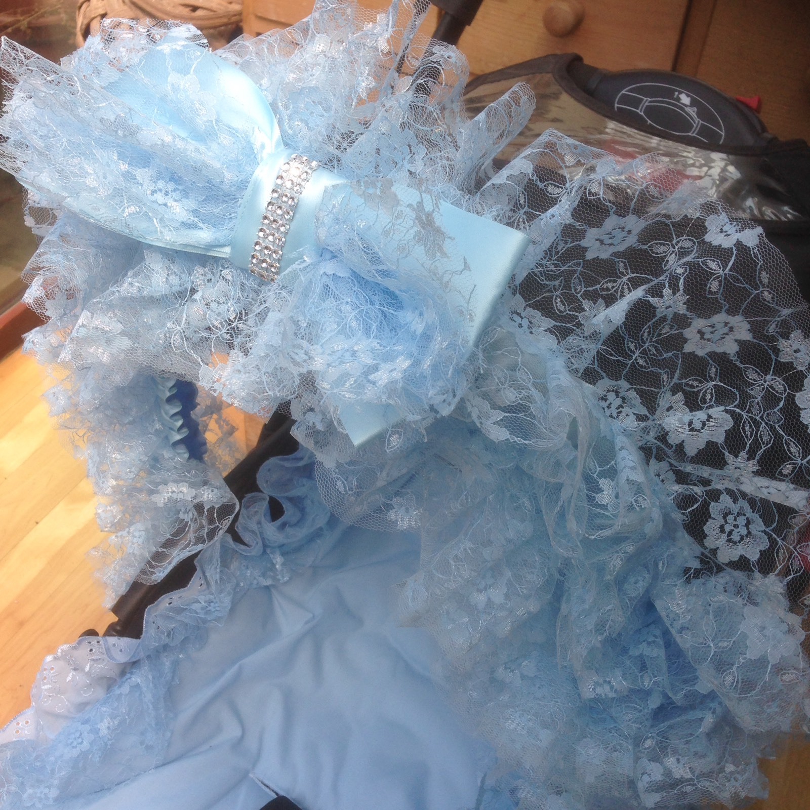 PRAM/PUSHCHAIR BLUE FRILLY BLING BOW HOOD TRIM - UNIVERSAL - STUNNING ...
