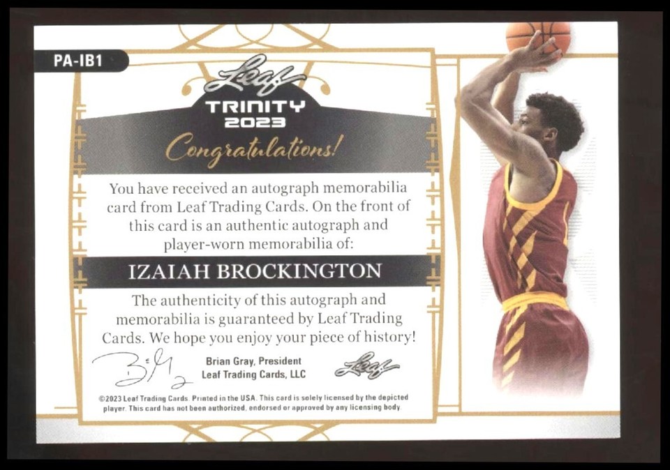 2023 Leaf Trinity Izaiah Brockington Auto Sick Patch #14/75 Autograph RPA PA-IB1 | eBay