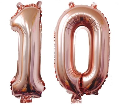 Big 40" 10 Rose Gold Foil Number Balloons Photo Shoot 10th Birthday ...