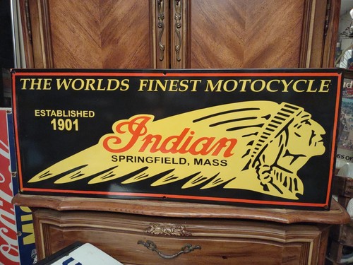 LARGE INDIAN MOTORCYCLES PORCELAIN SIGN BIKER CYCLE SALES PARTS SERVICE ...