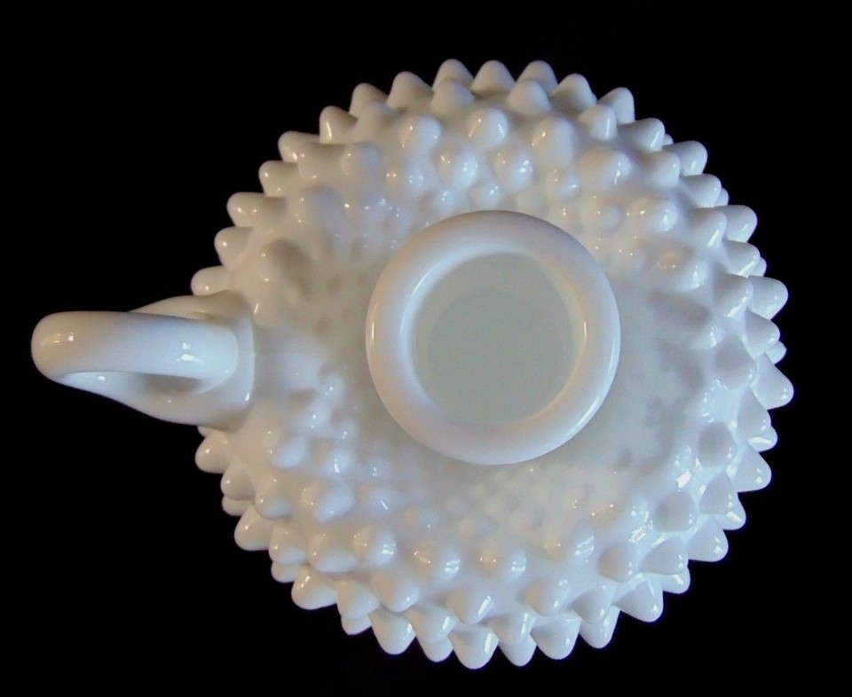 FENTON HOBNAIL WHITE MILK GLASS FINGER LOOP HANDLE CANDLE HOLDER - RARE ...