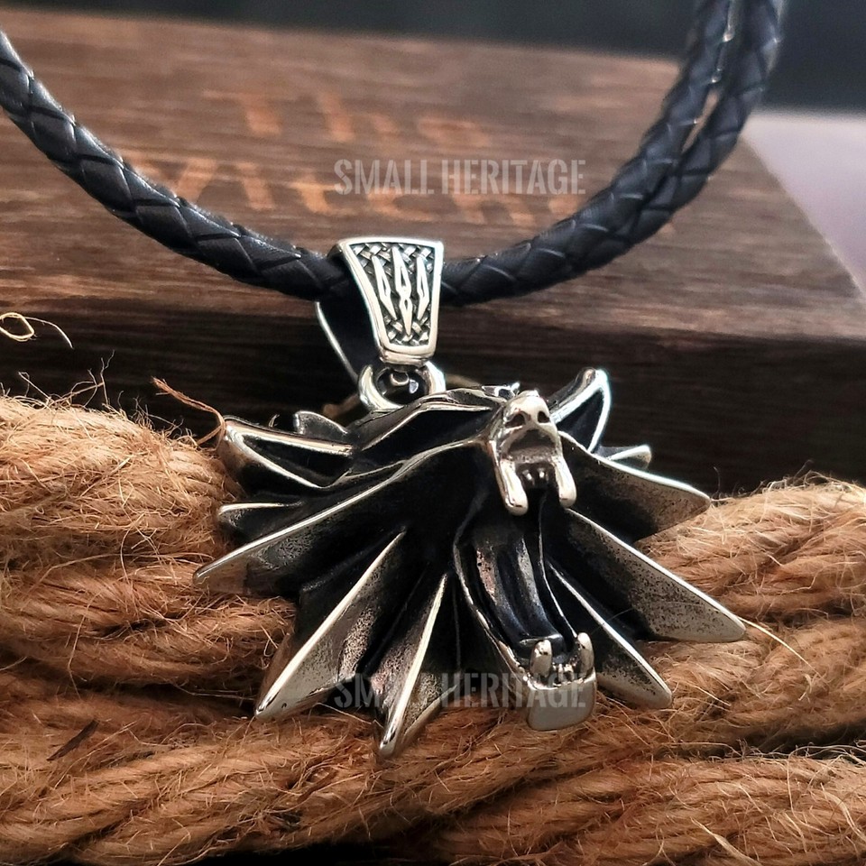 Wolf Head Witcher Necklace Stainless Steel Large Pendant Chain Wizard ...