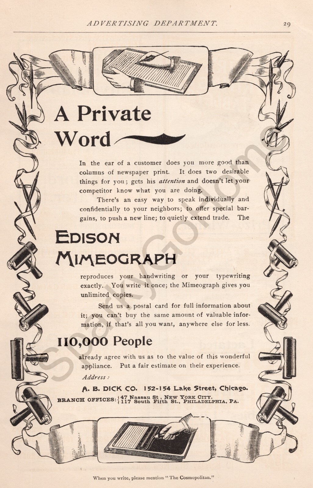 Edison Mimeograph Reproduces Handwriting ^Fascinating^ Original Ad 1893 ...
