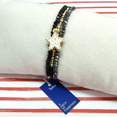 Biba Kette oder Armband Stern Gold Schwarz Grau vergoldet Kristallglas ...