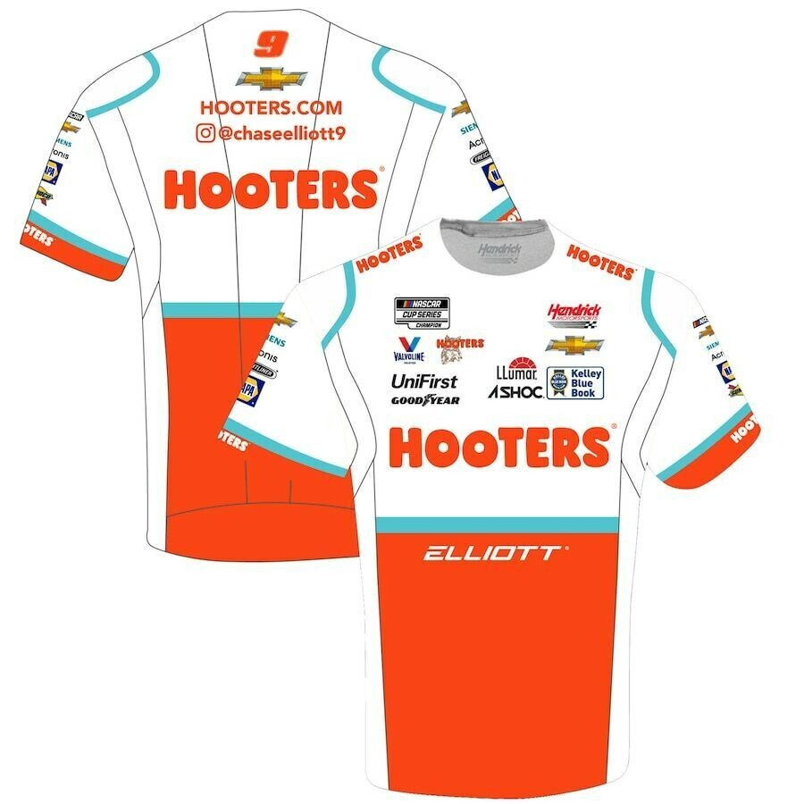 Checkered Flag Elliott 2022 Hooters Sublimated Uniform Pit Crew T-Shirt ...
