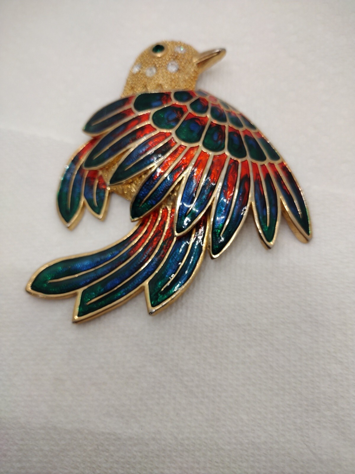 Vintage Large Detailed Enamel And Rhinestone Metal Bi… - Gem