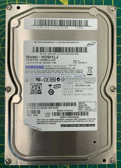 Samsung HD501LJ Rev a 500gb 3.5" 7200rpm SATA Internal Hard Drive HDD ...