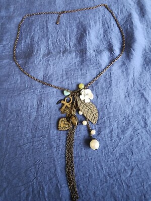 Brassy Pendant Necklace Peace Nature Charms Boho Hippy 20.5-24" Around ...