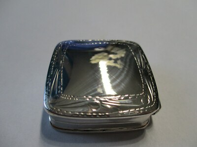 Sterling silver square shape engraved top pill box solid silver ...