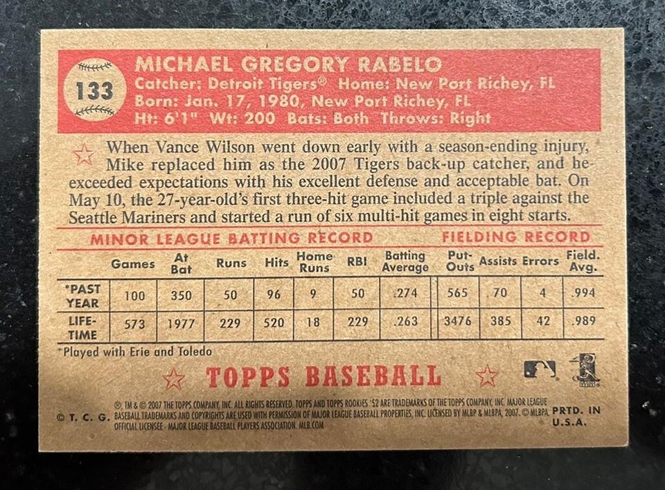 2007 Topps '52 Mike Rabelo #133 Rookie RC ON CARD AUTOGRAPH Card ...