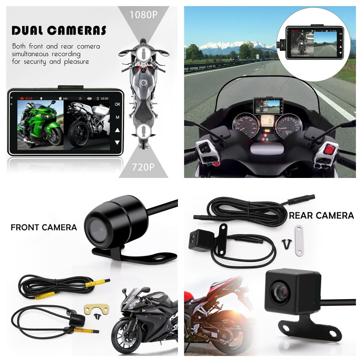 Motorcycle DVR Front and Rear View Camera Dash Video Recorder 1080P HD ...