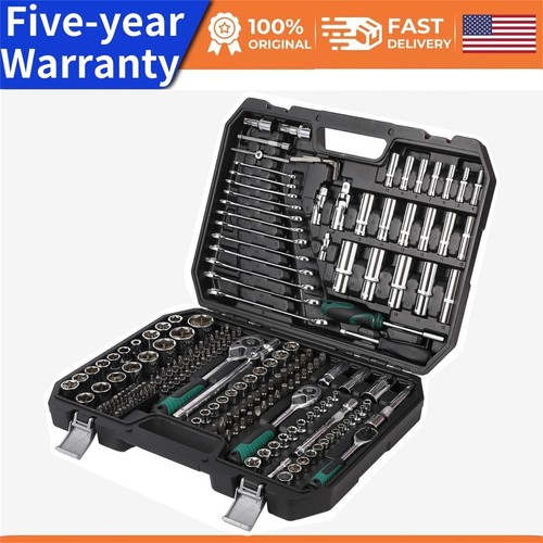 🔥216 Piece Mechanics Tools Kit and Socket Set 1/2 1/4 3/8 Drive Sizes ...