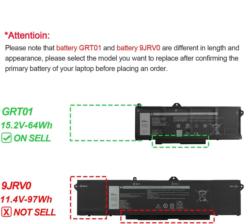 New GRT01 R05P0 15.2V 64Wh 4Cell Battery for Precision 15 3571 Laptop ...