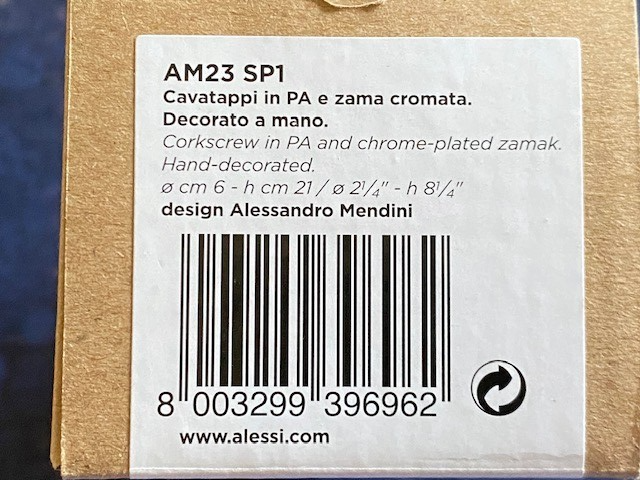 Alessi Special Limited Edition Alessandro Corkscrew. AM23 SP1. Boxed ...