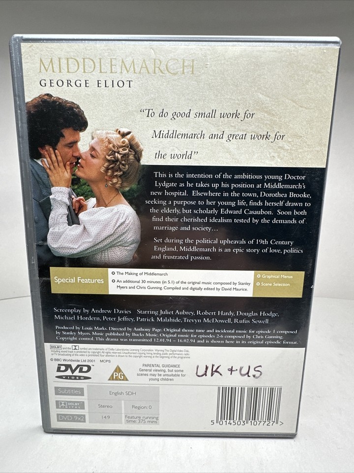 Middlemarch DVD Classic 1994 George Eliot BBC Drama TV Mini Series ...